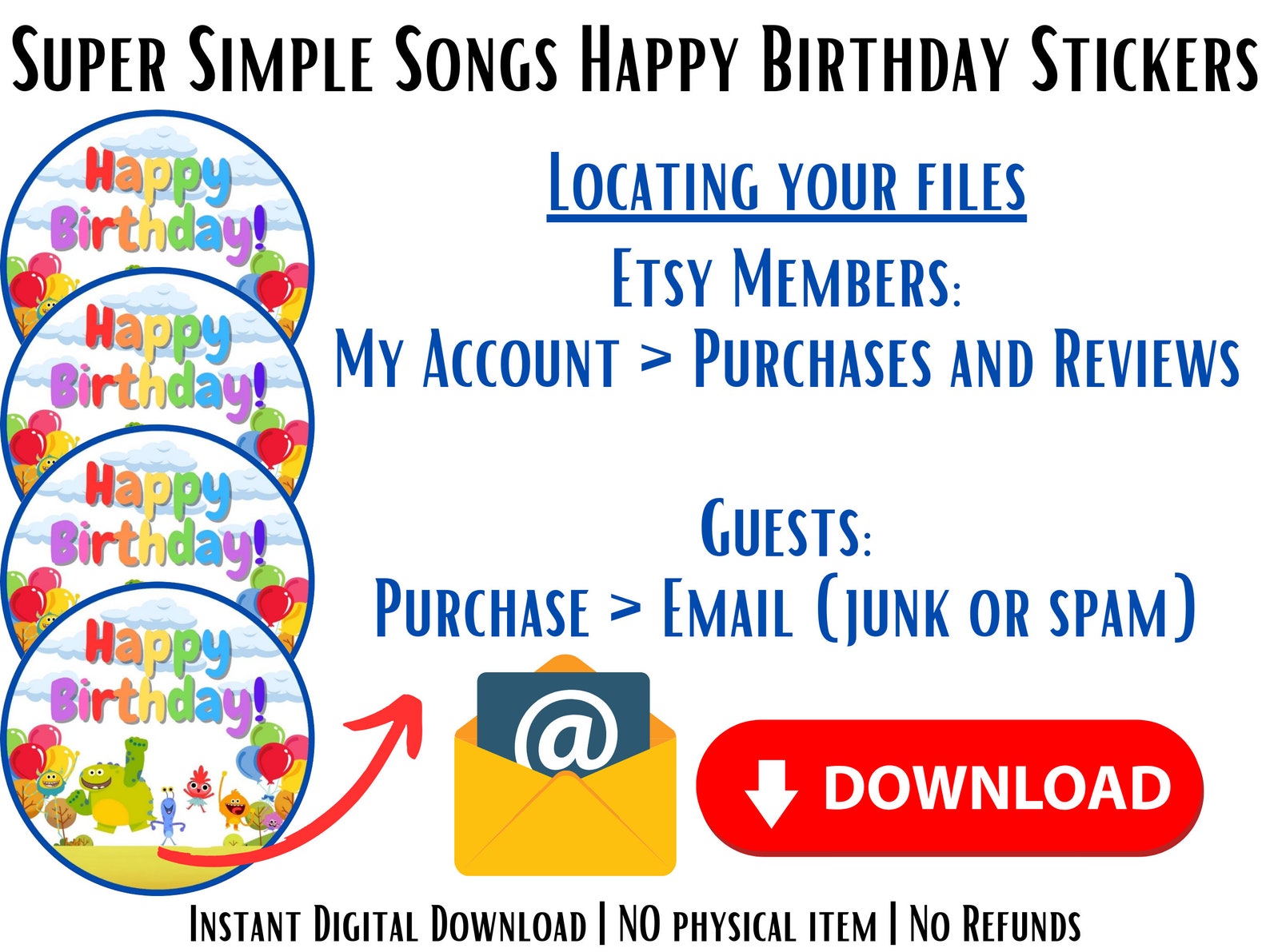 Super Simple Songs Birthday Stickers: 5 Sizes (digital Download) - Etsy