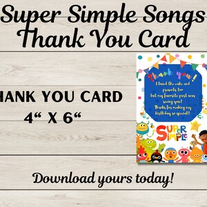 Super Simple Songs Thank You Card Printable Instant Download - Etsy