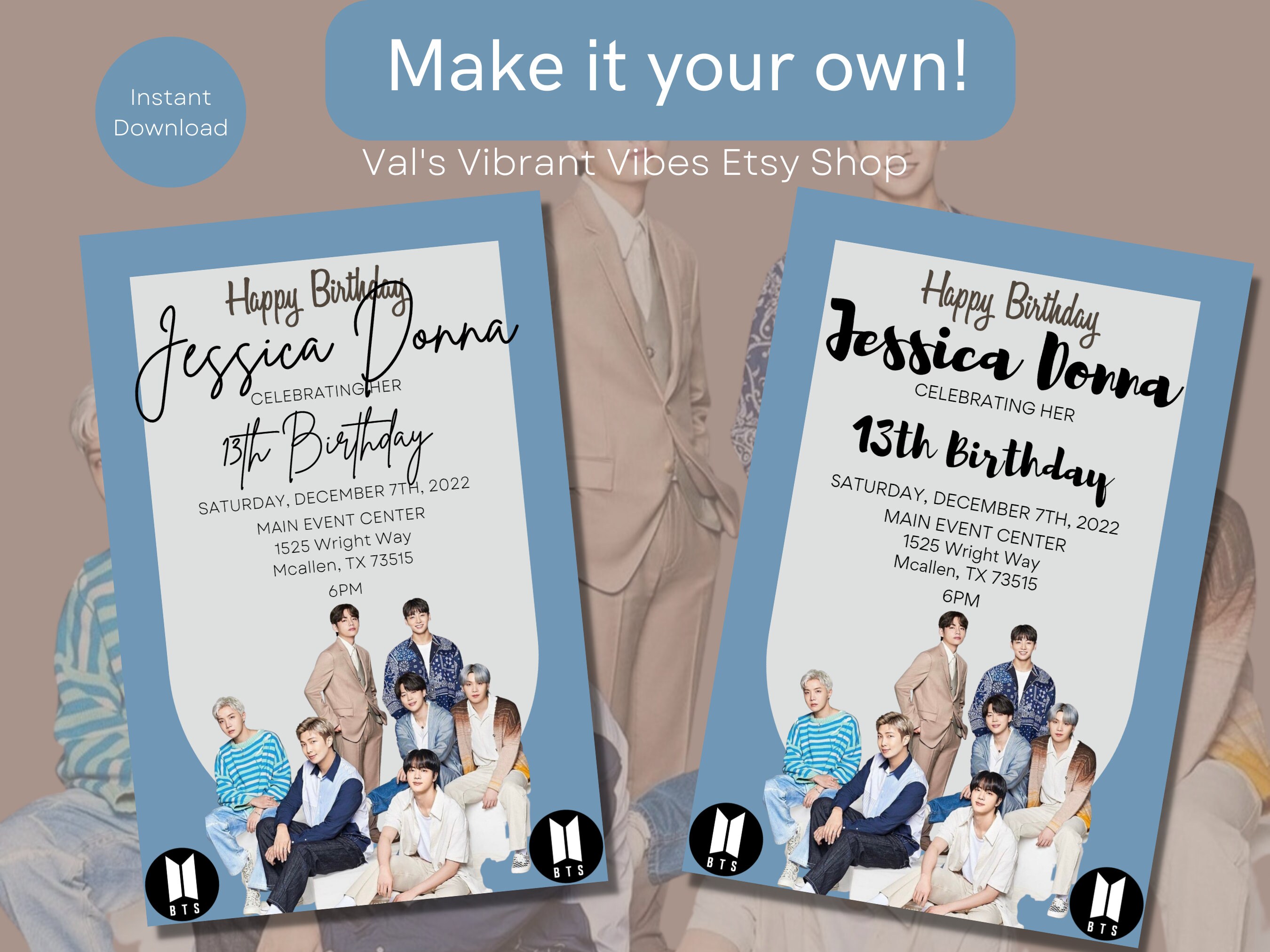 Customized BTS Invitation Blue & Grey Themed BTS Party - Etsy