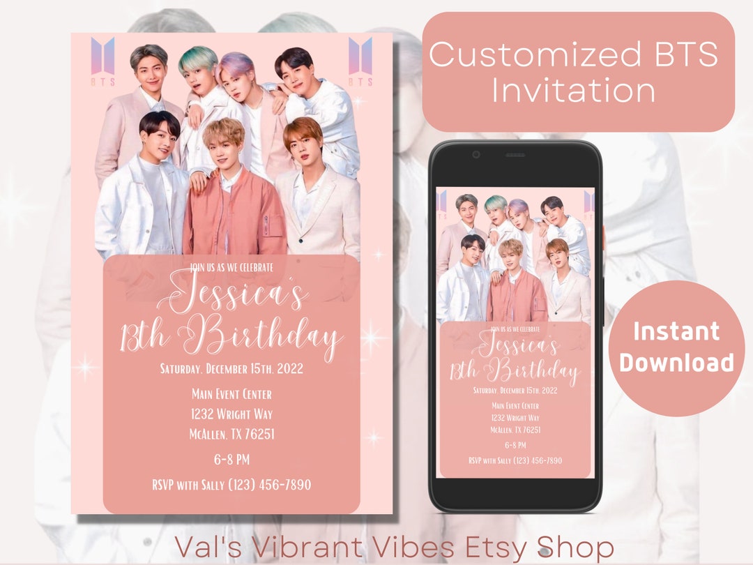 BTS Birthday Card & Freebie Set Printable, Digital Invite BTS Party ...