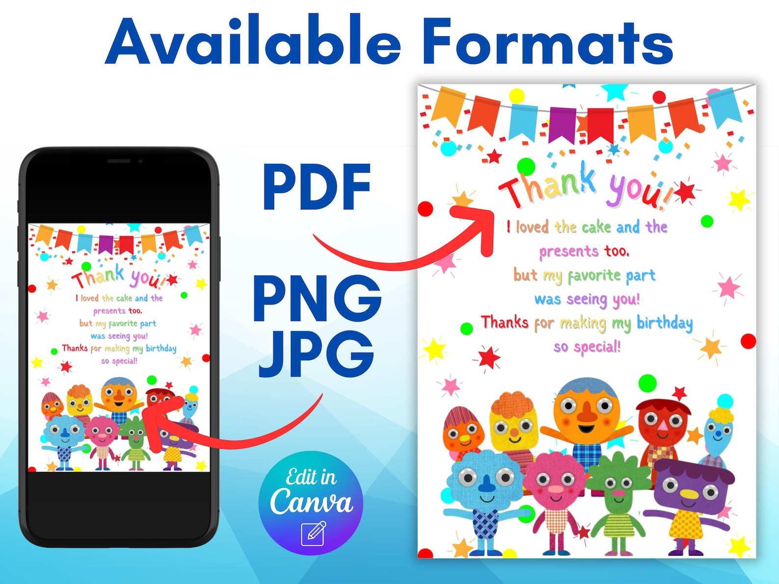 Noodle and Pals Thank You Card: Kids Birthday Party (canva Template ...