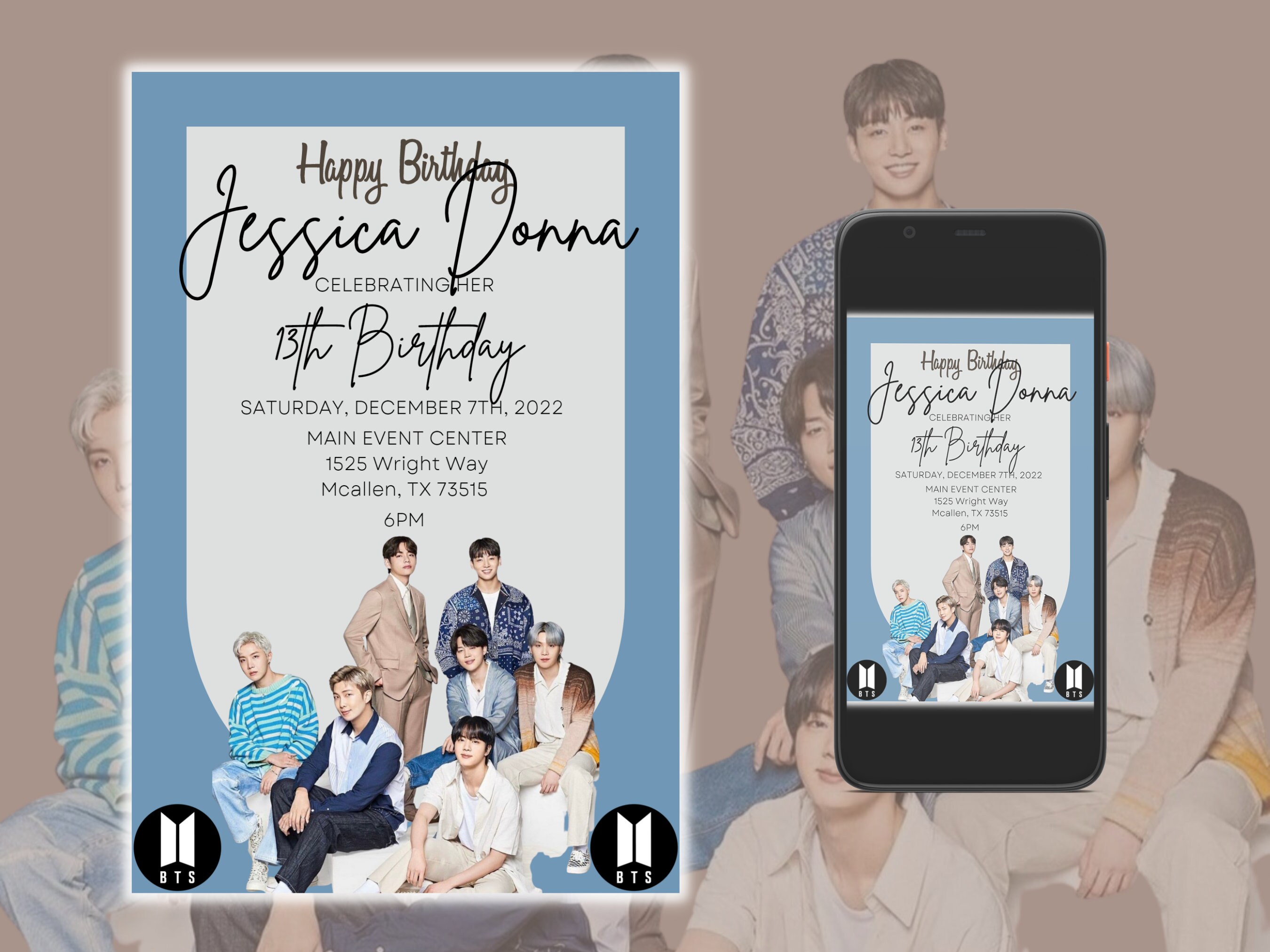 Customized BTS Invitation Blue & Grey Themed BTS Party - Etsy