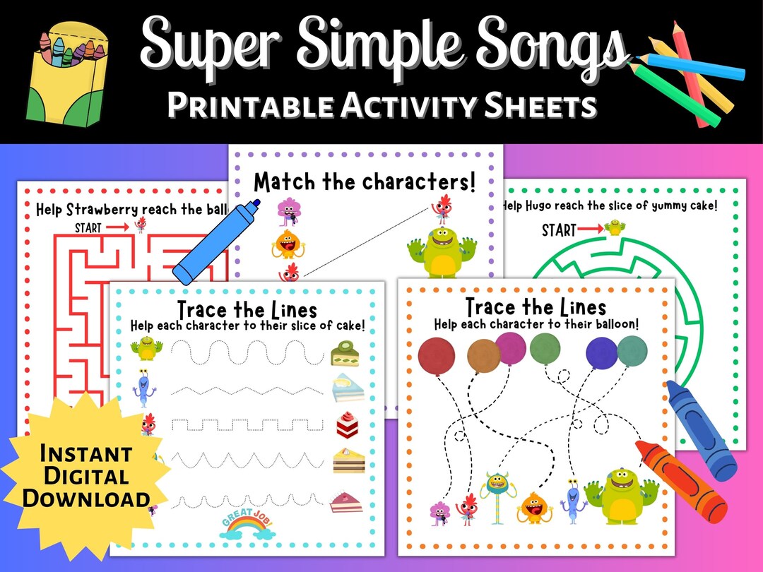 Super Simple Songs Activity Sheets | Printable Pdfs | 3 Sizes | Party ...