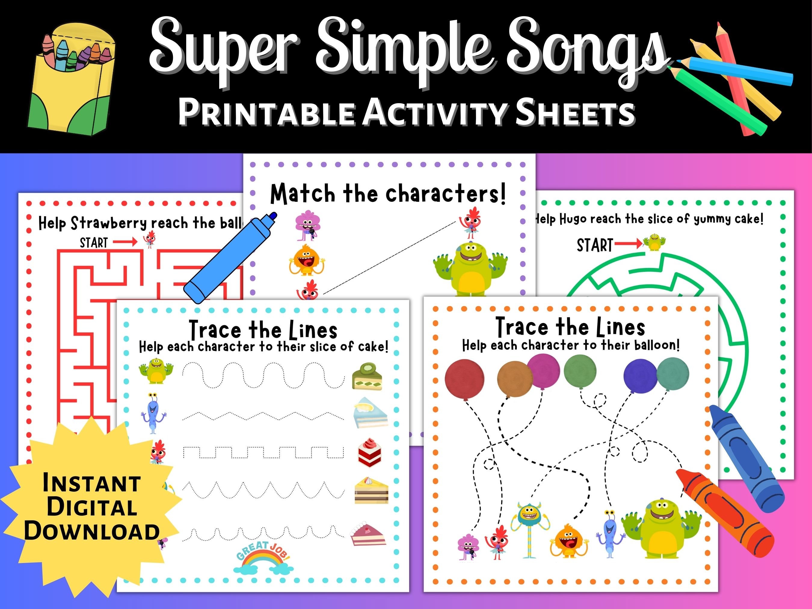 Super Simple Songs Activity Sheets Printable Pdfs 3 Sizes - Etsy