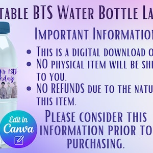 Editable BTS Birthday Water Bottle Label (digital Download) - Etsy