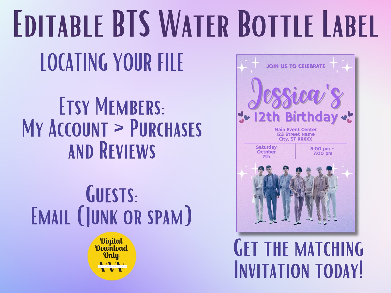 Editable BTS Birthday Water Bottle Label (digital Download) - Etsy