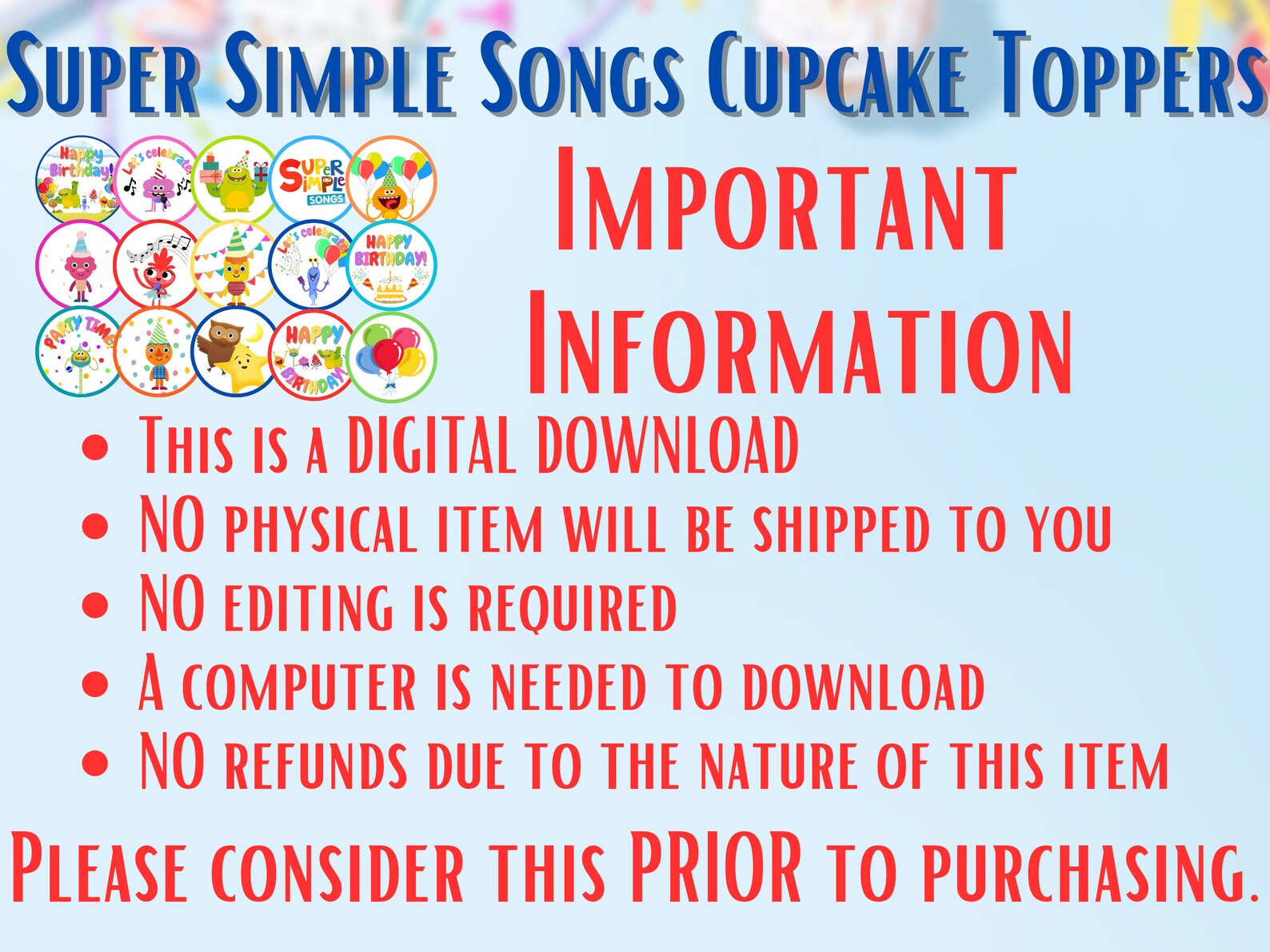 Super Simple Songs Birthday Cupcake Toppers, 15-piece Set, Ready to ...