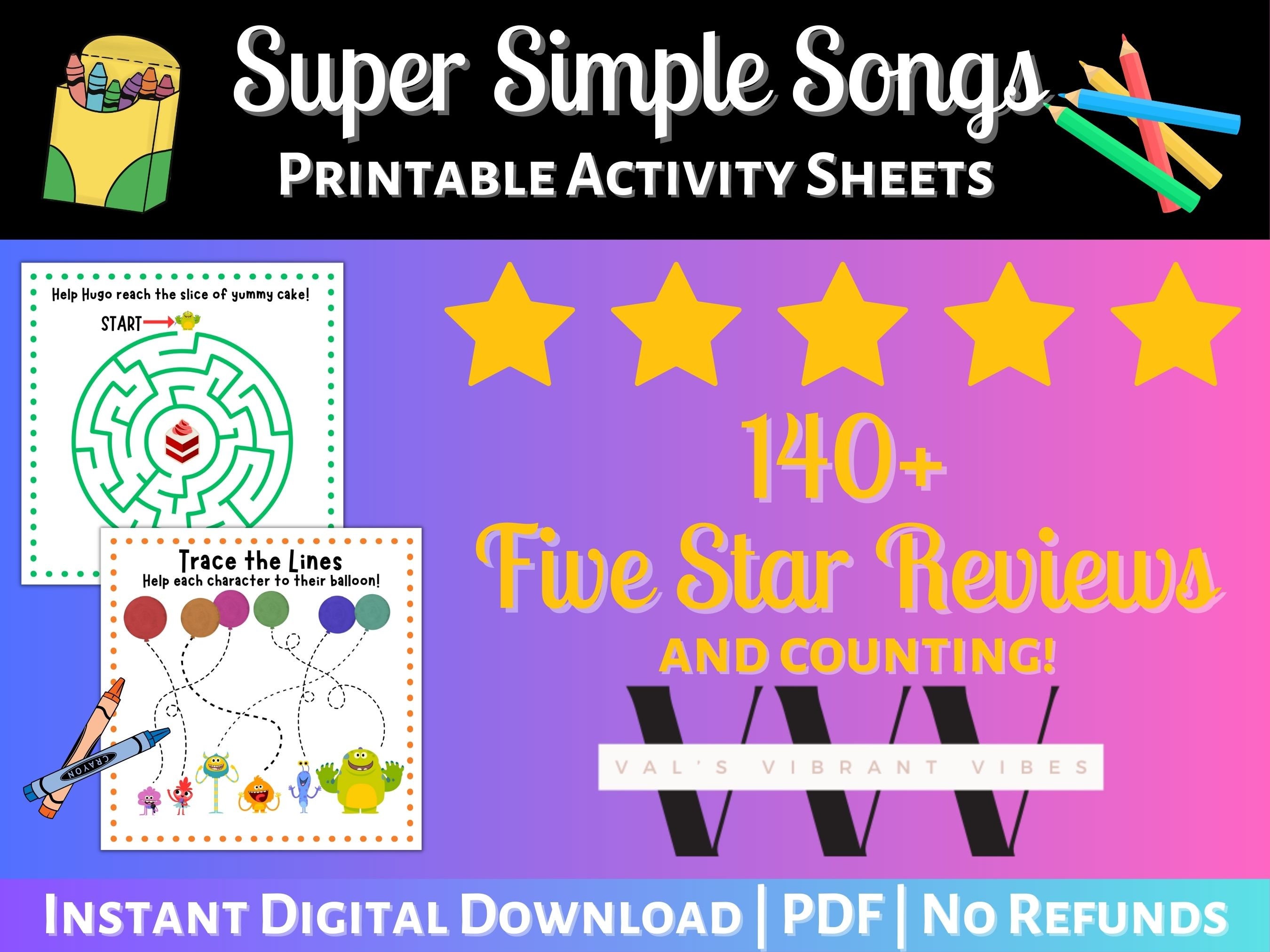 Super Simple Songs Activity Sheets Printable Pdfs 3 Sizes - Etsy