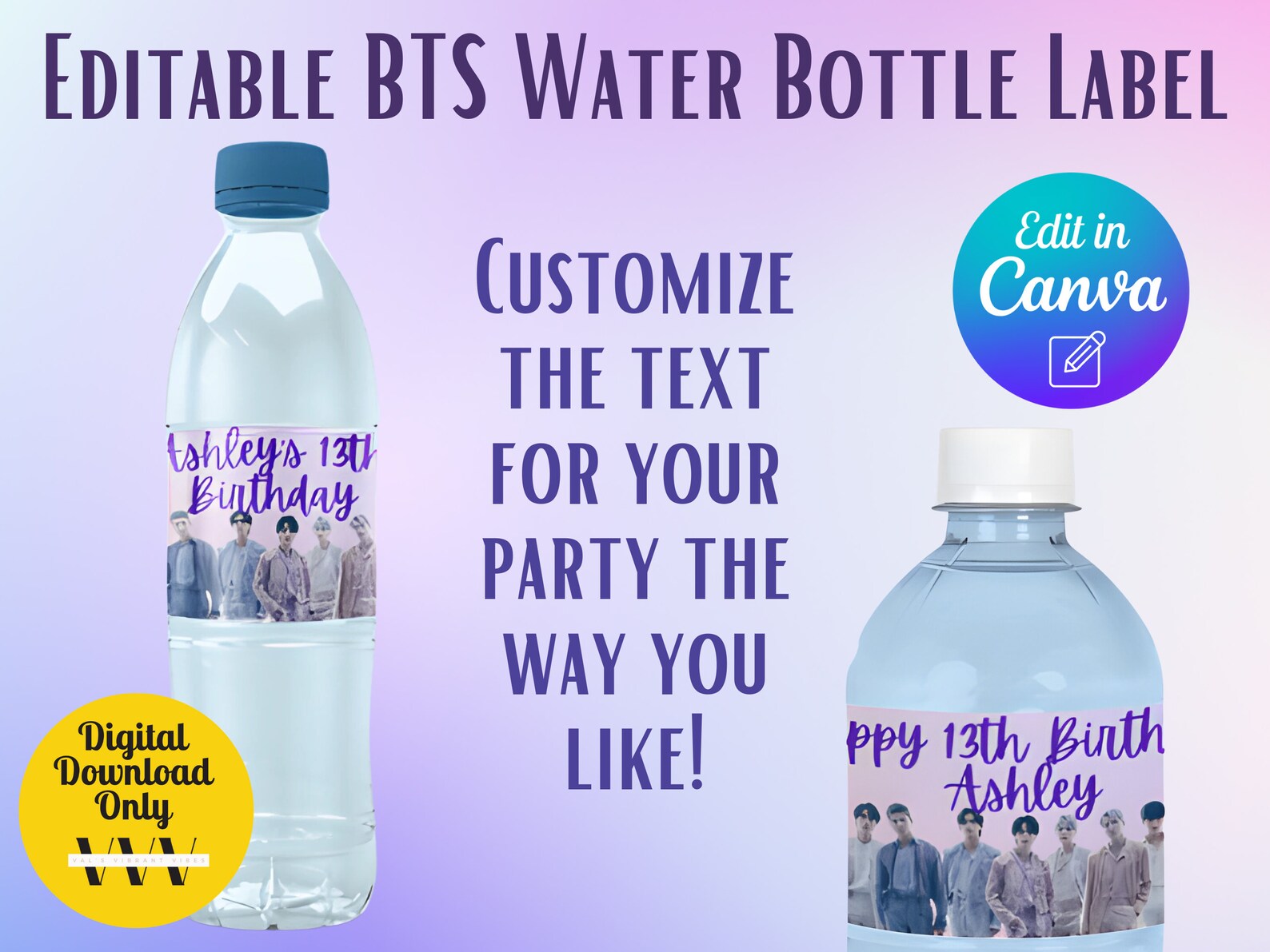 Editable BTS Birthday Water Bottle Label (digital Download) - Etsy