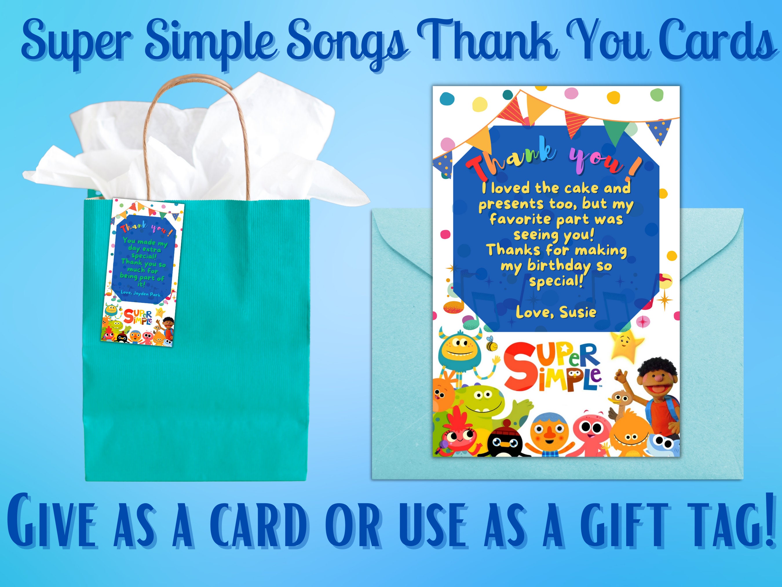 Super Simple Songs Thank You Card Editable Template 4 - Etsy
