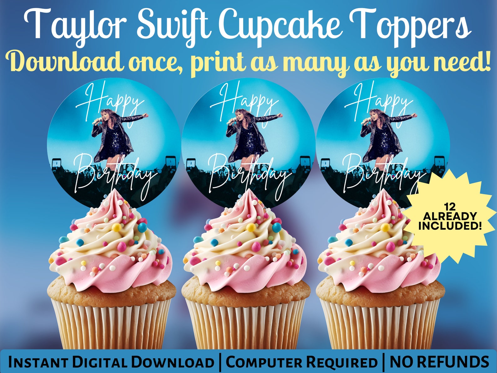 Printable Taylor Swift Cupcake Toppers Taylor Swift Birthday - Etsy