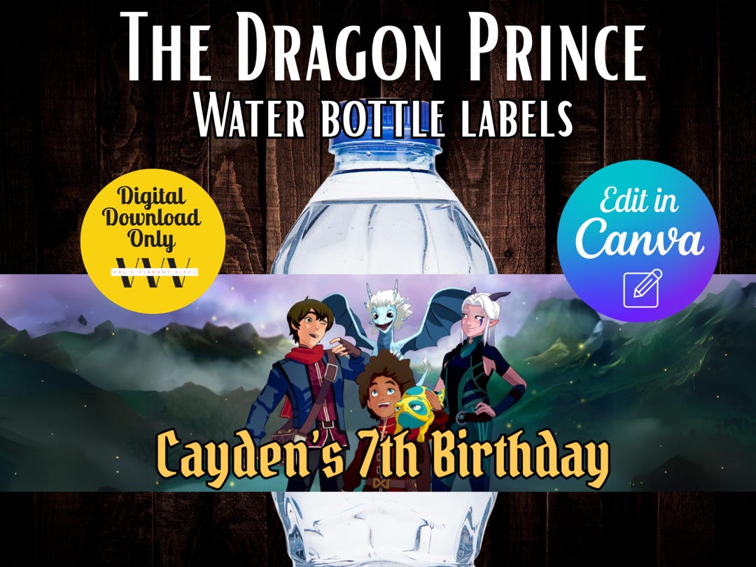 The Dragon Prince Water Bottle Label: Kids Birthday Party Favor ...