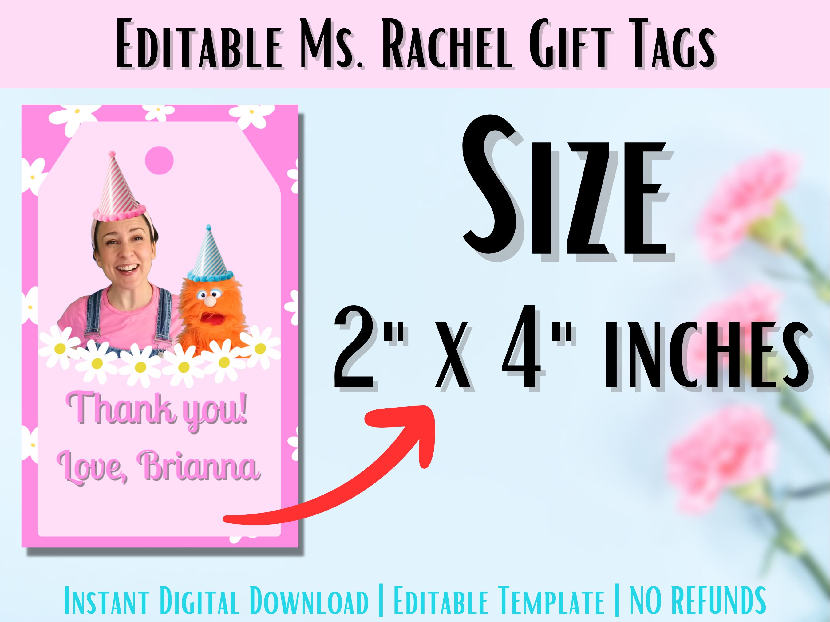 Editable Ms. Rachel Birthday Gift Tags: Canva Template (PDF, PNG, JPG ...