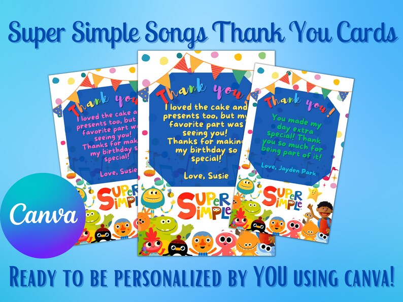 Super Simple Songs Thank You Card Editable Template 4 - Etsy