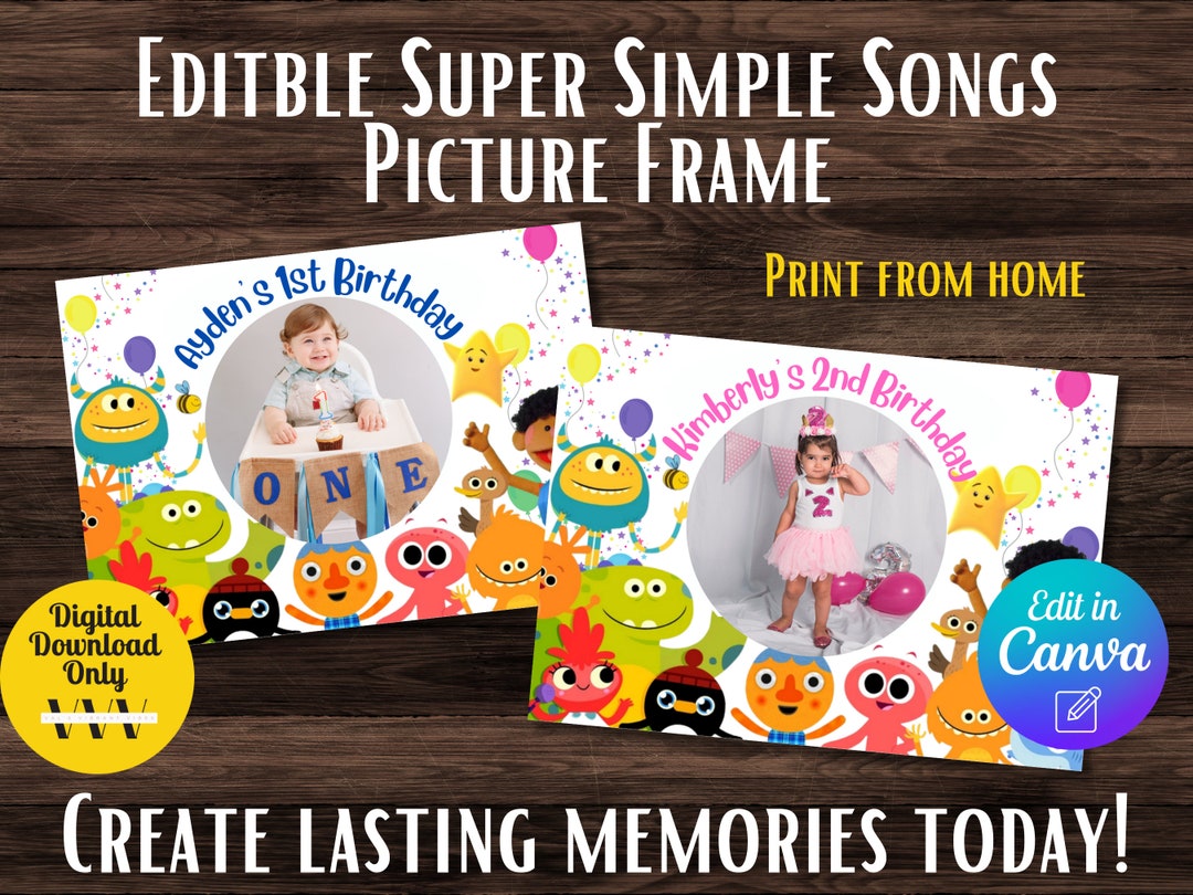 Super Simple Songs Picture Frame: Editable Birthday Party Favor ...
