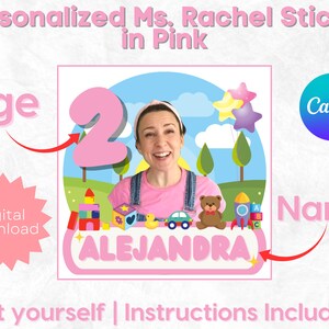 Ms. Rachel Personalized Sticker in Pink | Editable Template | Birthday ...
