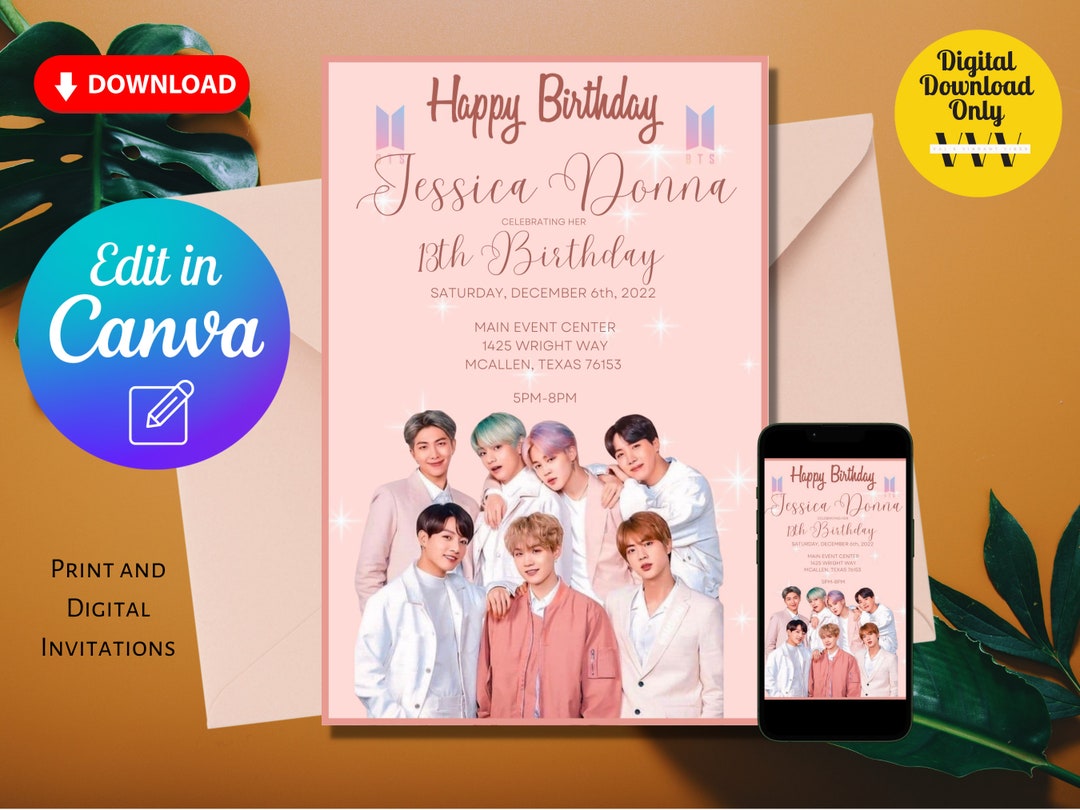 BTS Print and Digital Invite | Custom BTS Party Invitations | Kpop ...