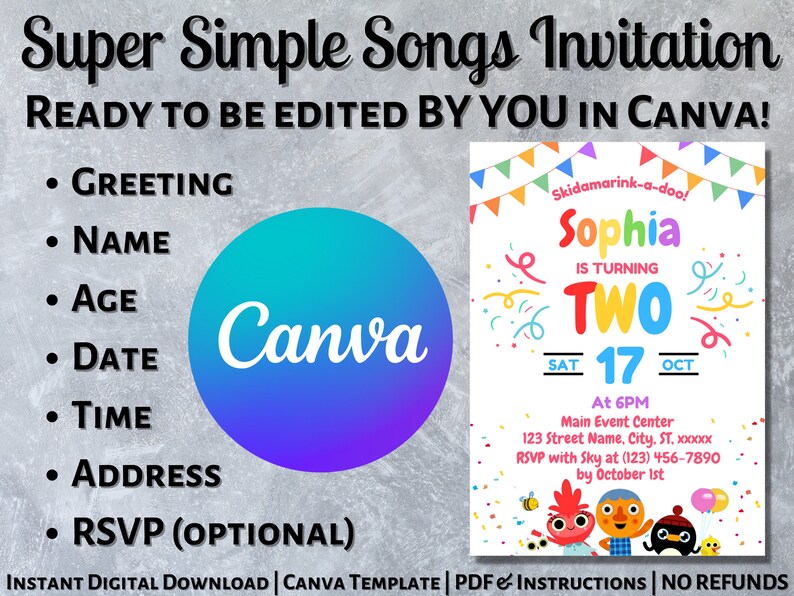 Customized Super Simple Songs Invitation FREEBIE Print and - Etsy