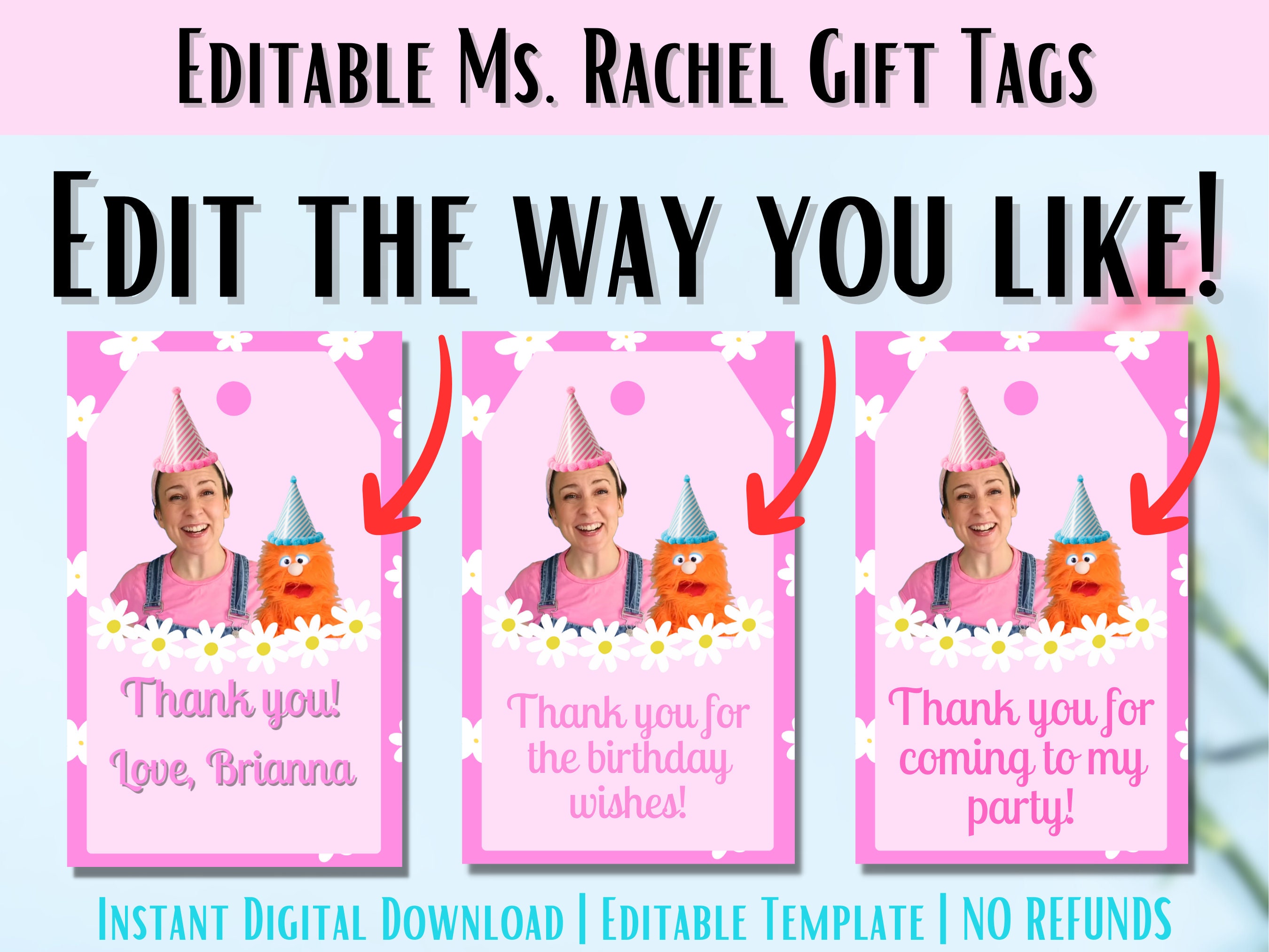 Editable Ms. Rachel Birthday Gift Tags Songs for Littles - Etsy