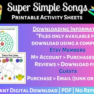 Super Simple Songs Activity Sheets | Printable Pdfs | 3 Sizes | Party ...