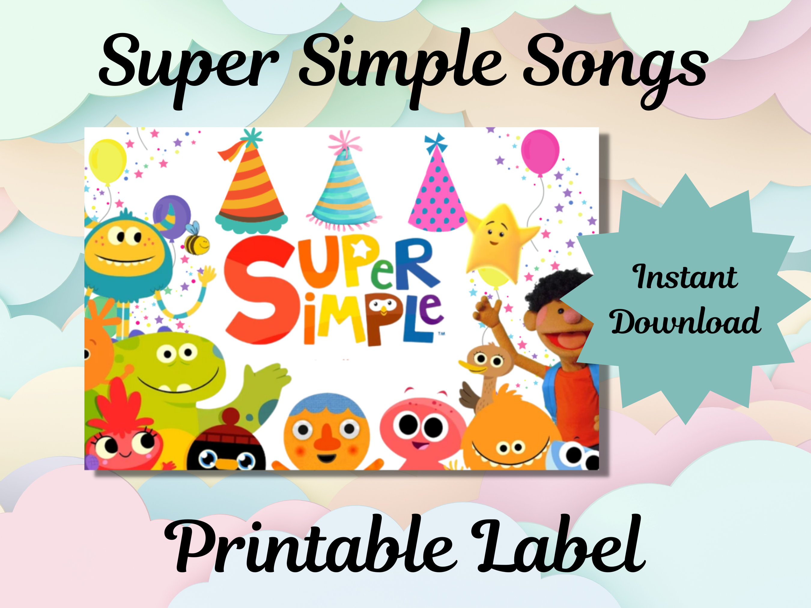 Super Simple Songs Printable Party Label 3x2 PDF PNG Super - Etsy