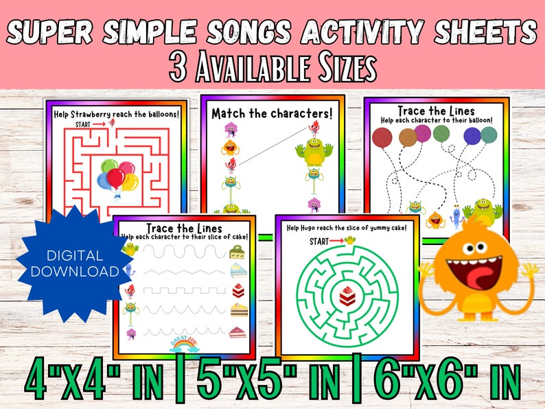 Super Simple Songs Activity Sheets: Mazes, Tracing (PDF) - Etsy