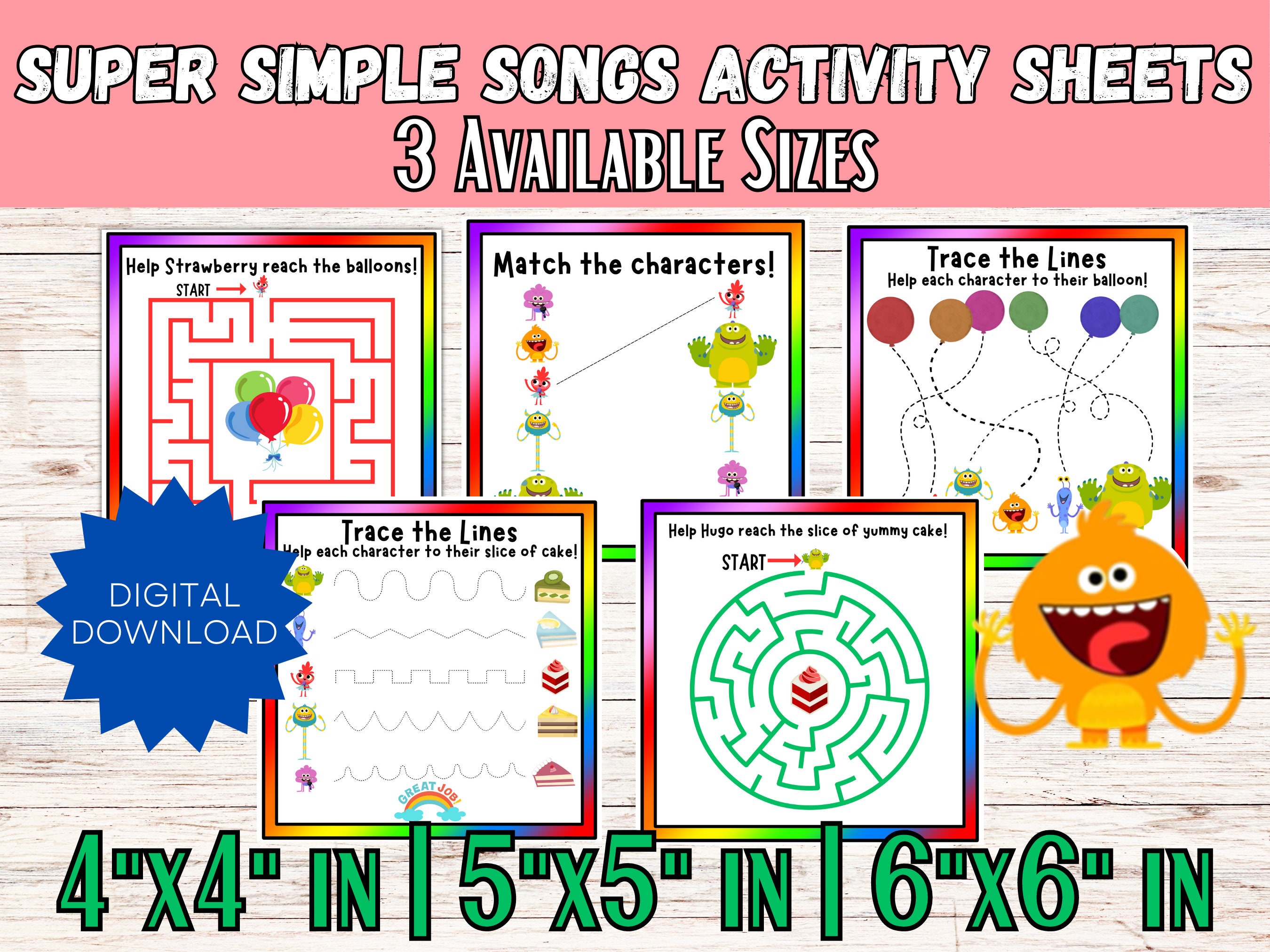 Super Simple Songs Activity Sheets: Mazes, Tracing (PDF) - Etsy