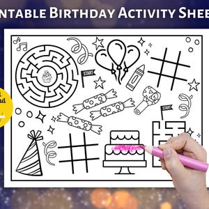Printable Birthday Activity Sheets: Coloring Pages & Maze (PDF File) - Etsy