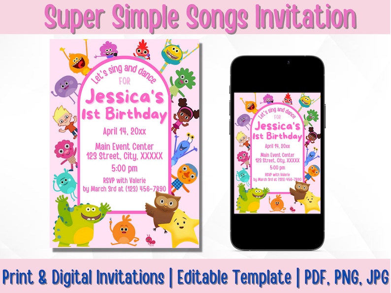 Super Simple Songs Invitation in Pink Editable Template - Etsy