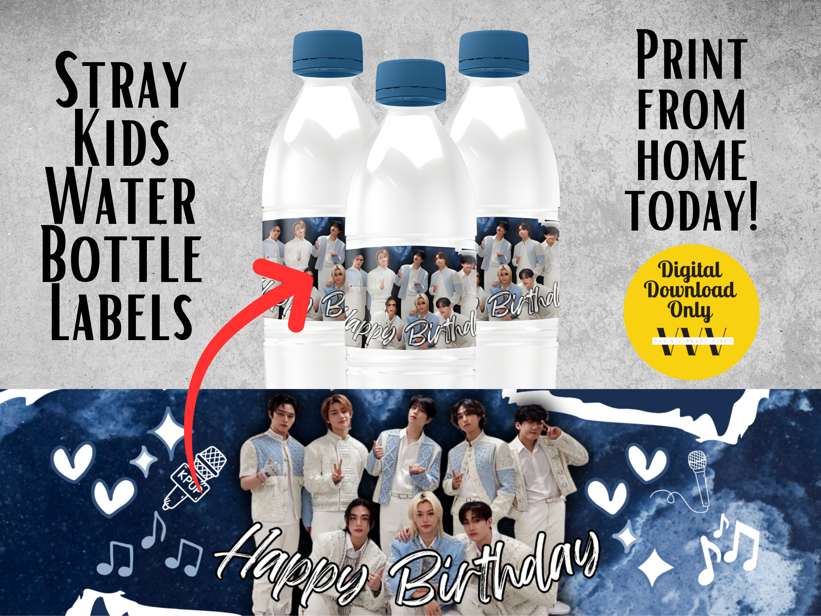 Stray Kids Birthday Water Bottle Labels: KPOP Party (digital Download ...