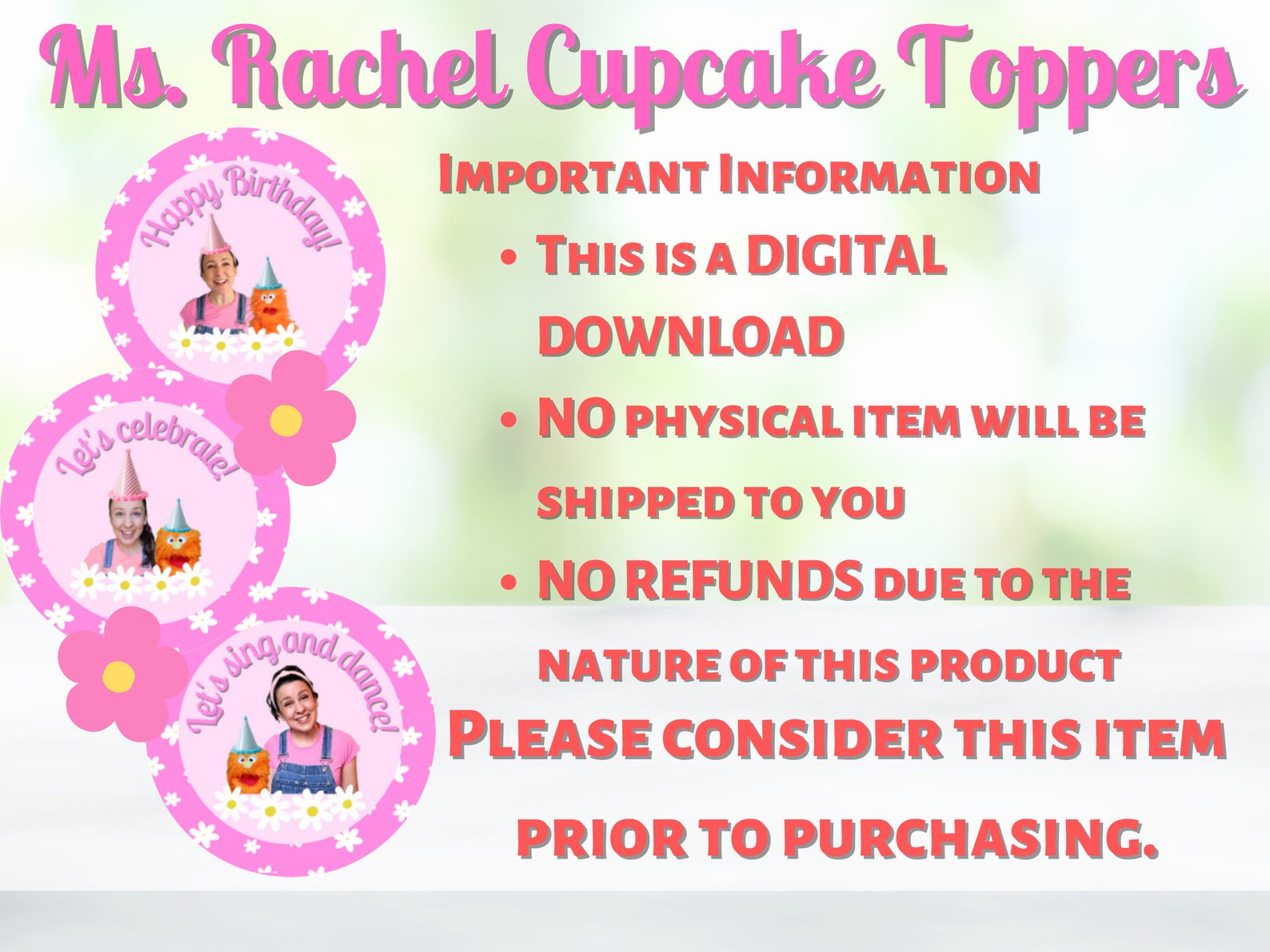 Ms. Rachel Cupcake Toppers Instant Digital Download - Etsy Canada