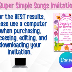 Super Simple Songs Invitation in Pink | Editable Template | Canva | 4x6 ...