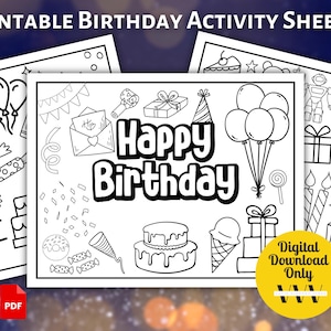 Printable Birthday Activity Sheets: Coloring Pages & Maze (PDF File) - Etsy