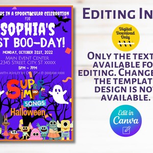 Editable Super Simple Songs Halloween Invitation, DIGITAL DOWNLOAD ...