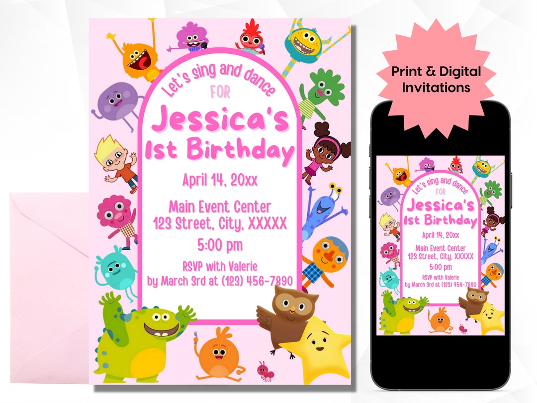 Super Simple Songs Invitation in Pink | Editable Template | Canva | 4x6 ...