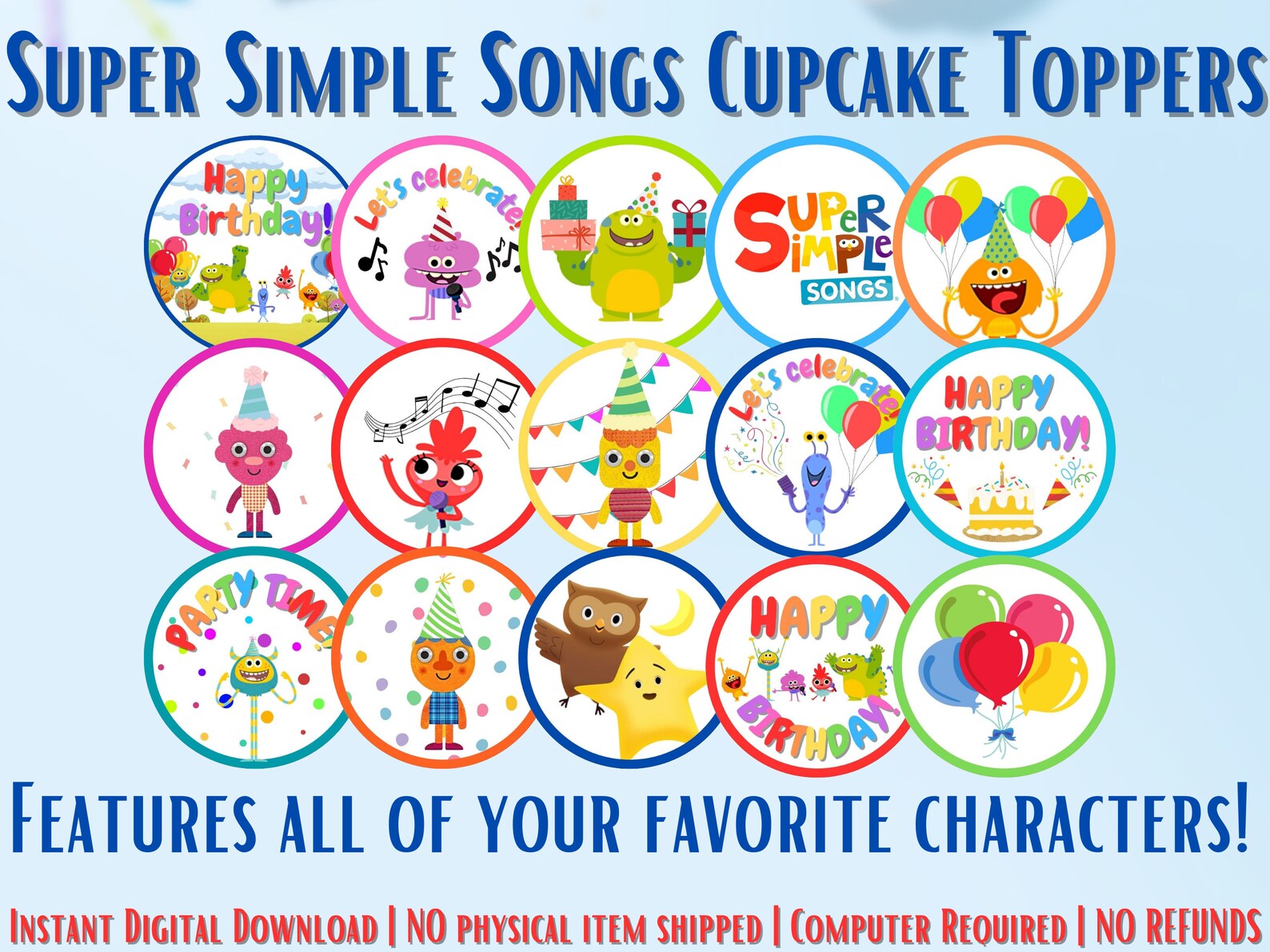 Super Simple Songs Birthday Cupcake Toppers: 15-piece Set (digital ...