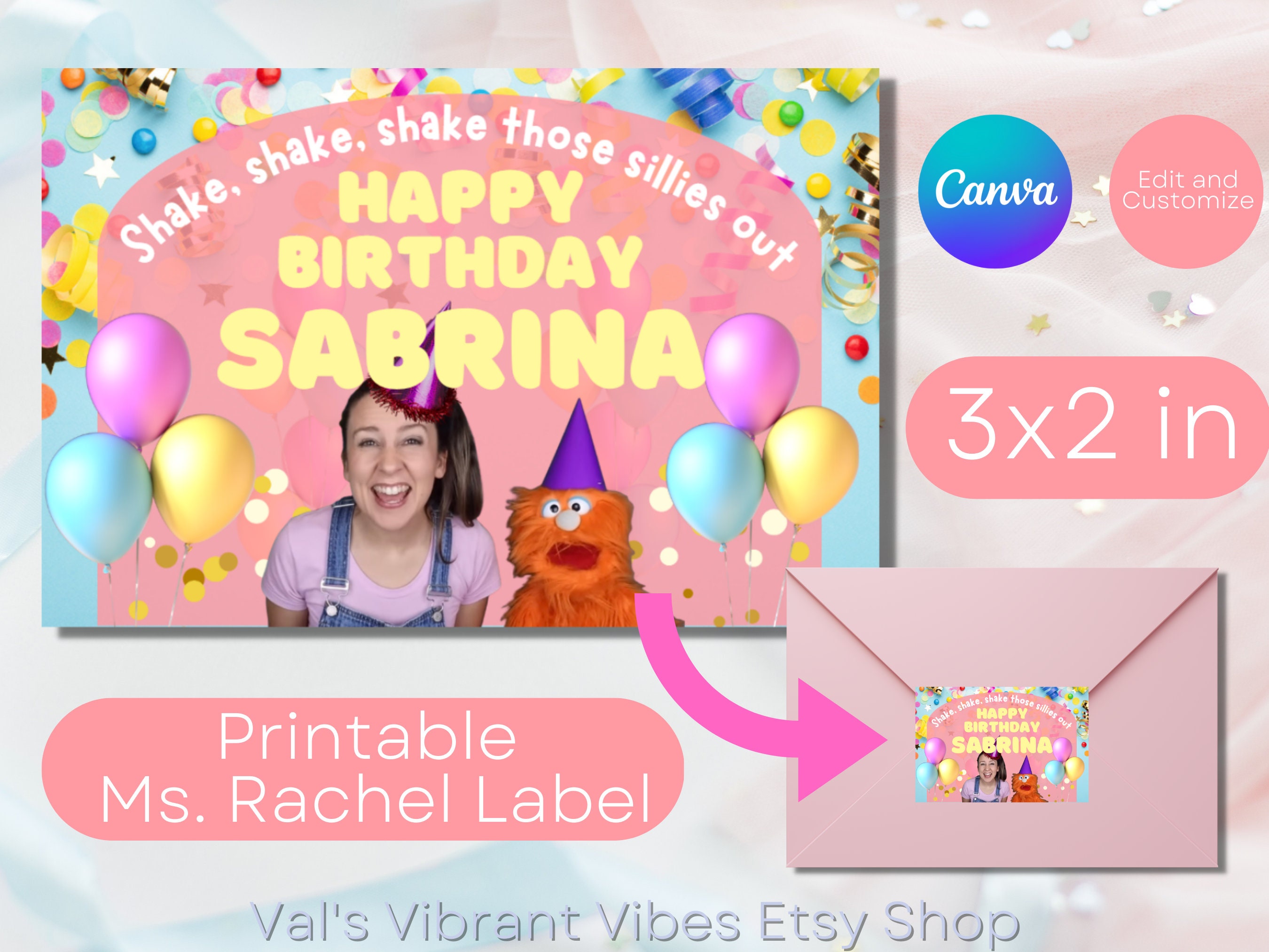 Customized Ms. Rachel Birthday Label Printable PDF 3x2 - Etsy