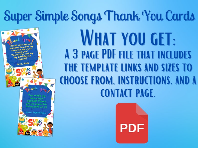 Super Simple Songs Thank You Card Editable Template 4 - Etsy