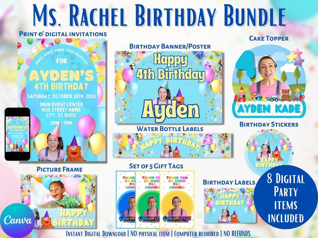 Ms. Rachel Birthday Bundle, Instant Digital Download, Editable ...