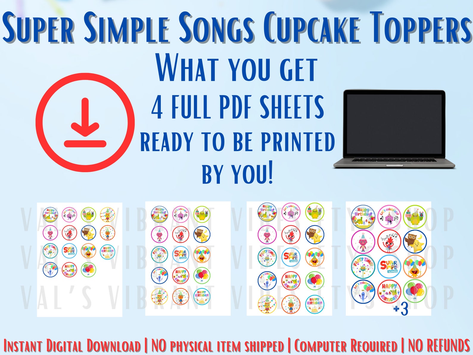 Super Simple Songs Birthday Cupcake Toppers, 15-piece Set, Ready to ...
