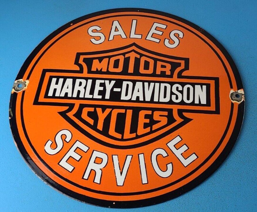 Vintage Harley Davidson Motorcycle Sign - Large Gas Pump Porcelain Sign ...