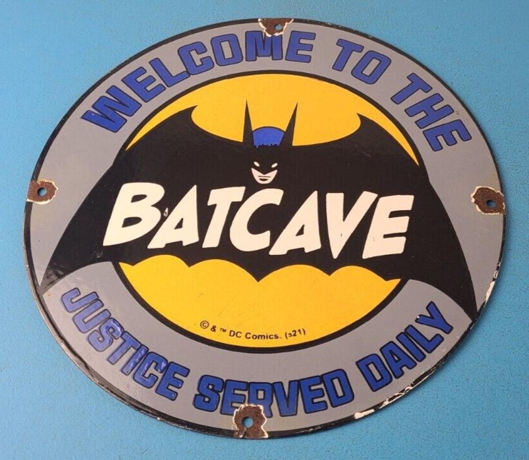 Vintage Batman Sign - Bat Cave Dc Comics Toys Porcelain Gas Sign - Etsy