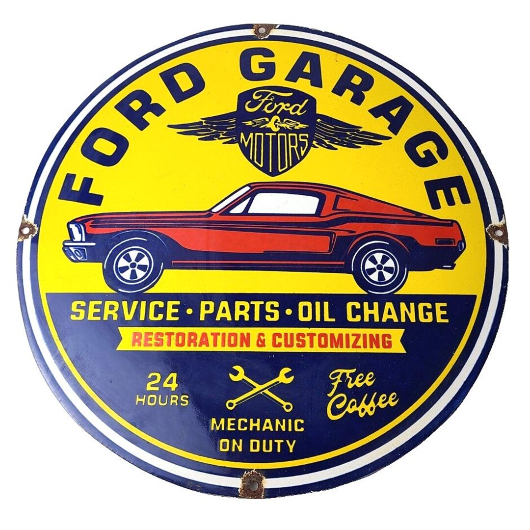 Vintage Ford Motors Sign - Garage Gas Pump Classic Automotive Porcelain ...