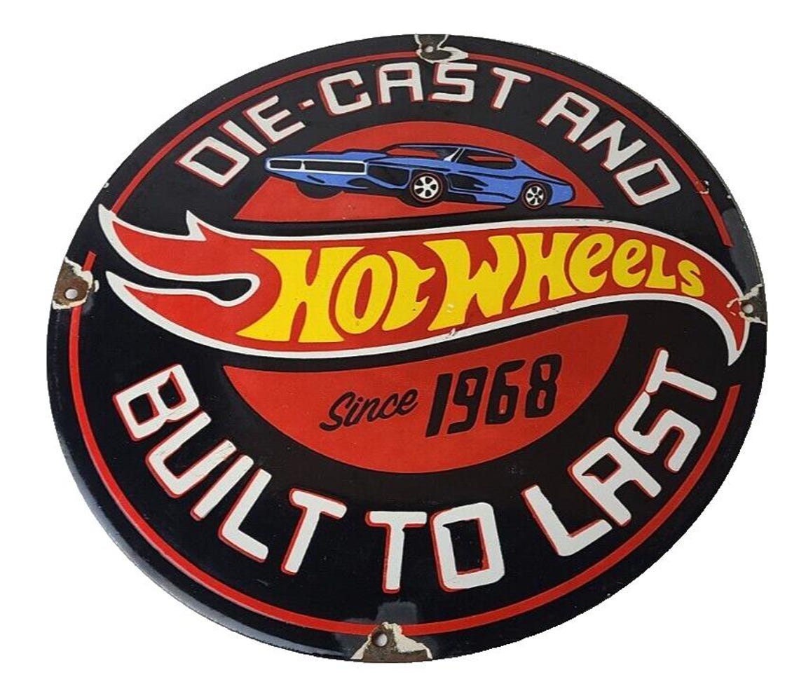 Vintage Hot Wheels Porcelain Sign - American Die-cast Cars Gas Pump ...