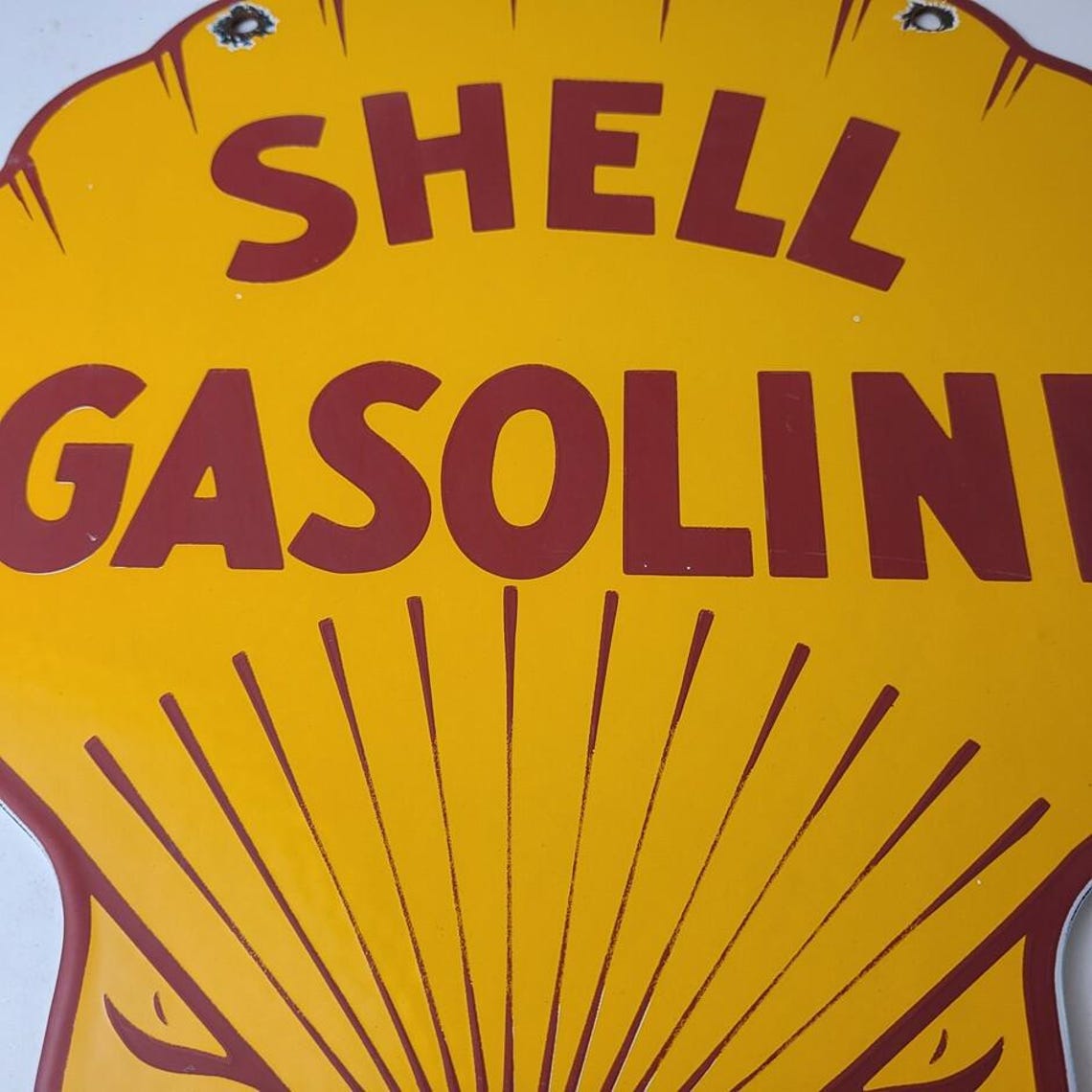 Vintage Shell Gasoline Sign - Clam Shell Porcelain Gas Pump Service ...