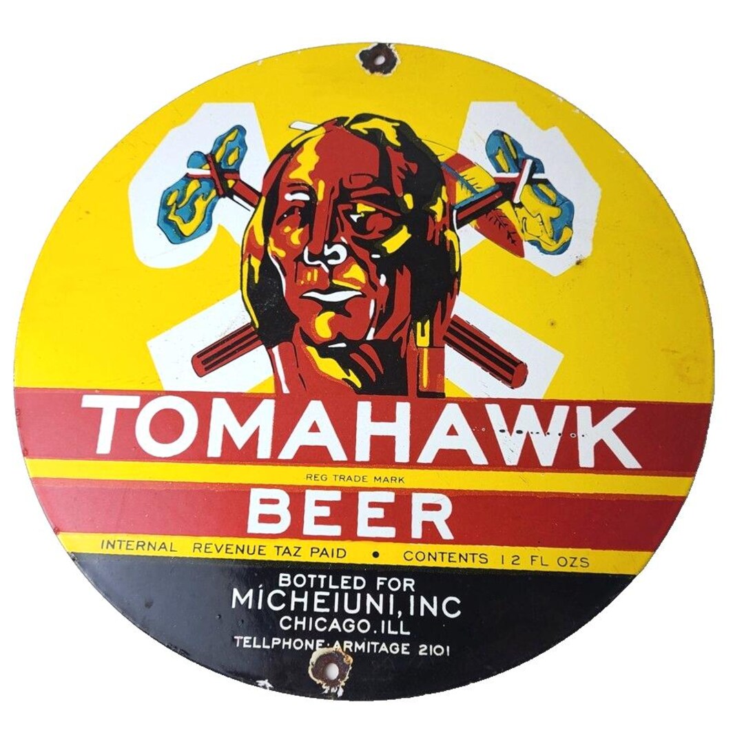 Vintage Tomahawk Beer Sign - Brewery Bar Bottle Chicago Gas Pump ...