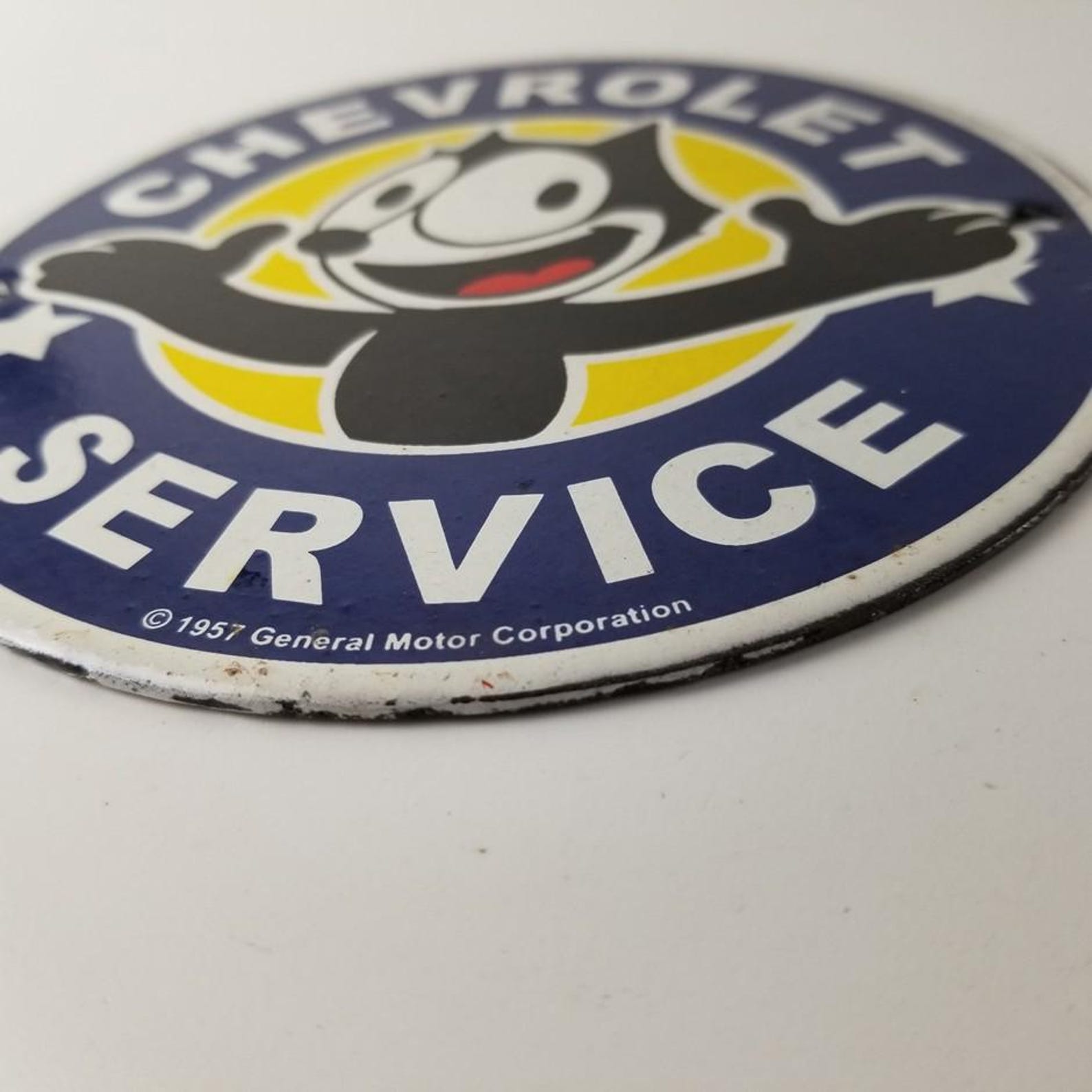 Vintage Chevrolet Porcelain Sign - Chevy Felix the Cat Service Gas Pump ...