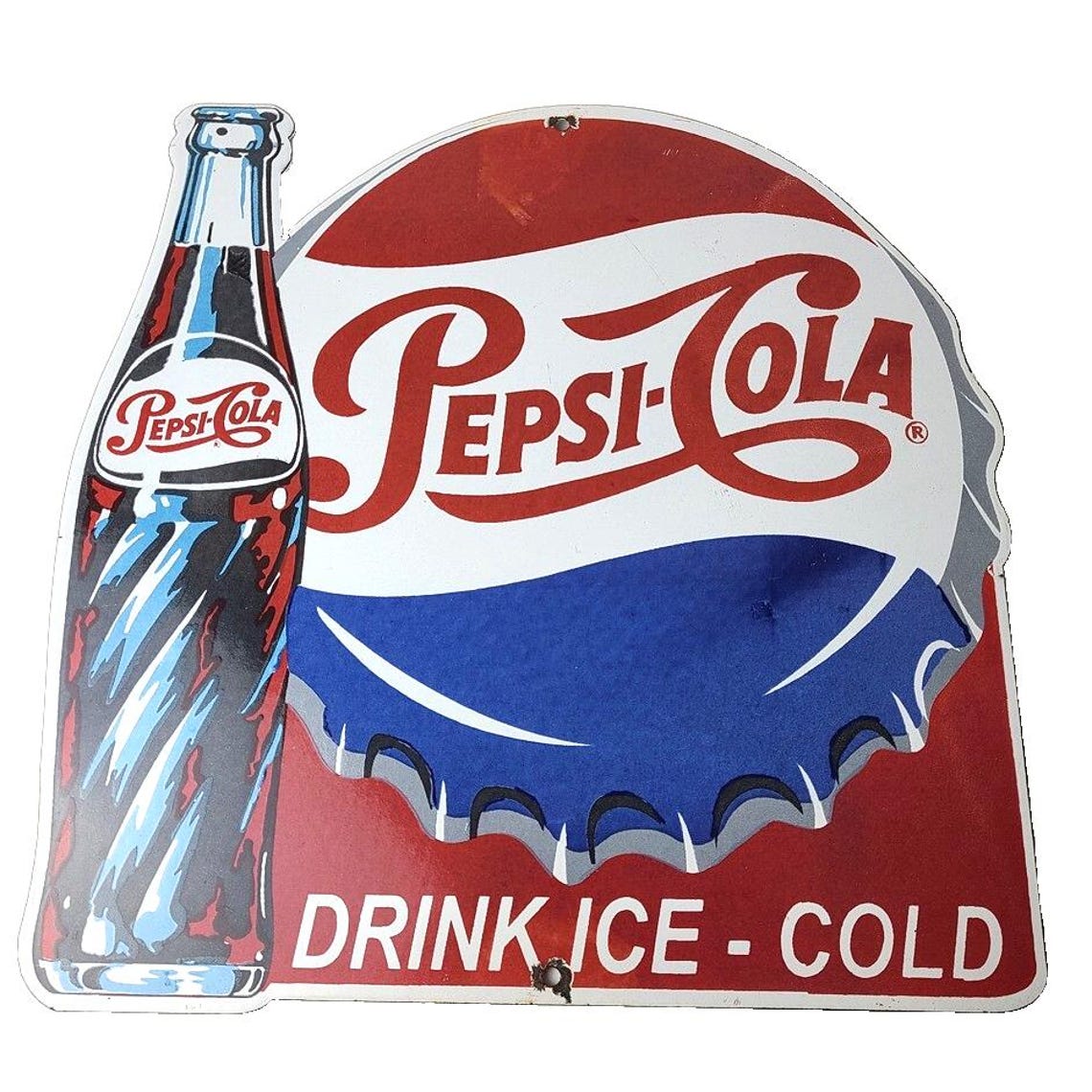 Vintage Pepsi Porcelain Sign - Ice Cold Beverage Drink Cola Gas Service ...