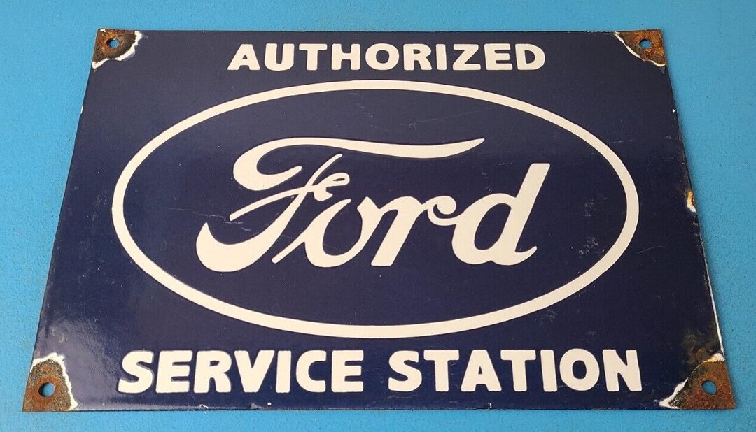 Vintage Ford Sign - Authorized Service Station Gas Pump Porcelain Metal ...