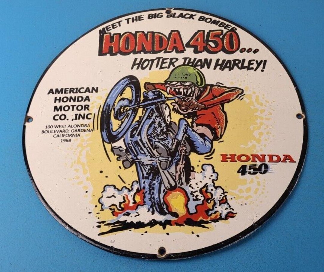 Vintage Honda Hot Rod Sign - Motorcycle Biker Rat Fink Gas Pump ...